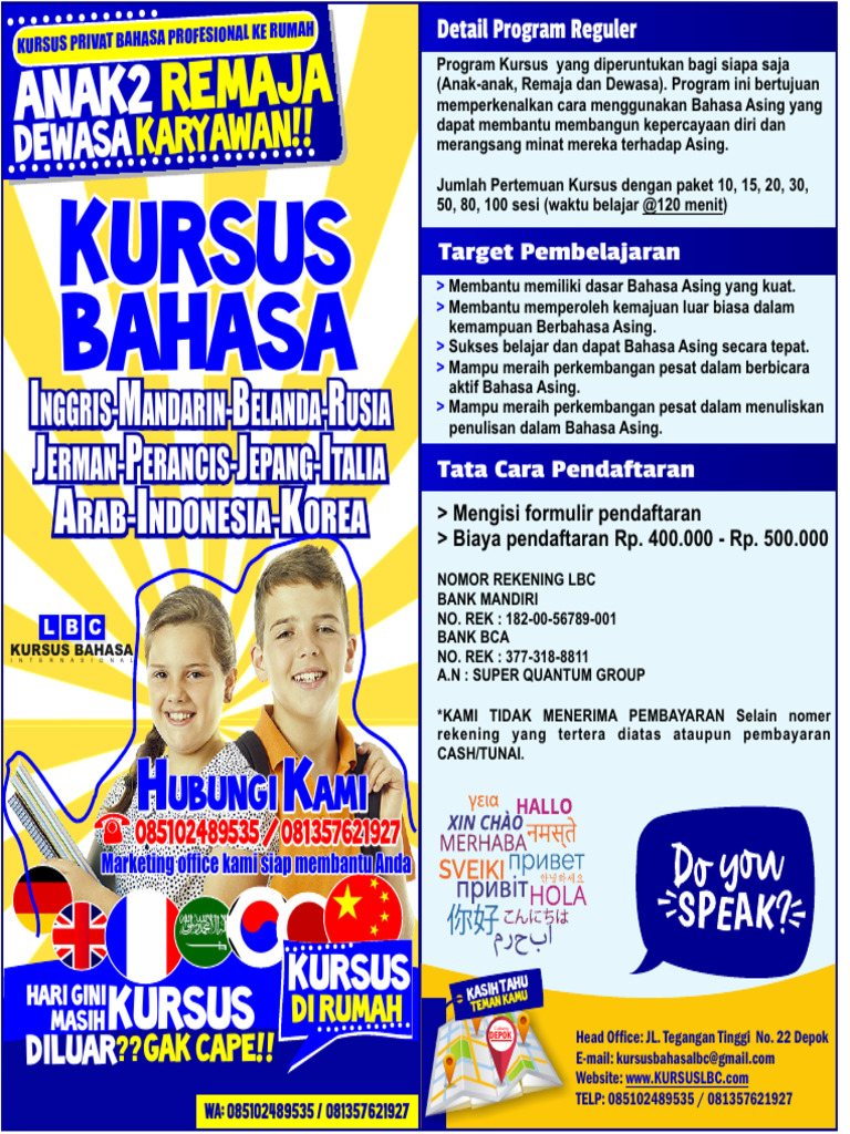 Brosur Kursus Bahasa LBC Learning Billingual Center | PDF