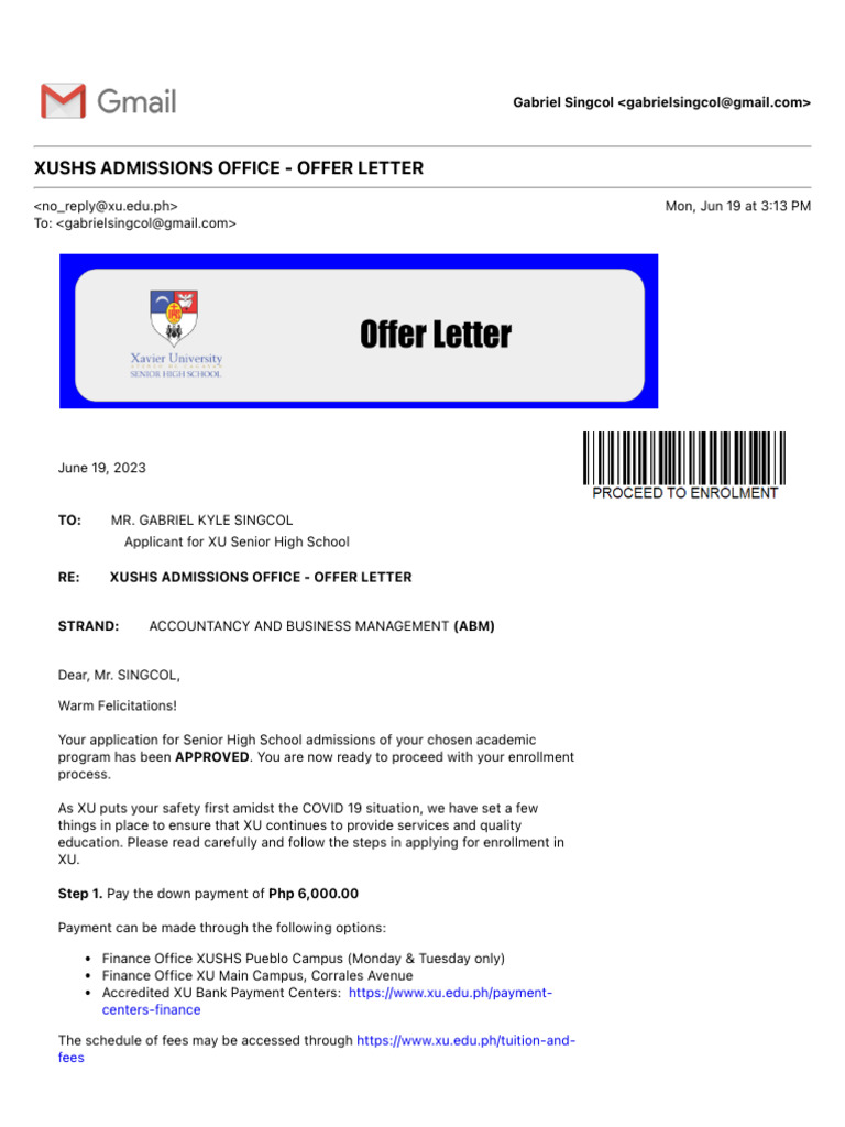 Xushs Admissions Office - Offer Letter | PDF