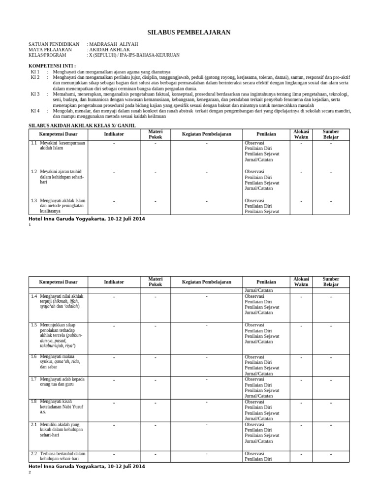 Silabus Akidah Akhlak X Wajib | PDF | Semitic Words And Phrases