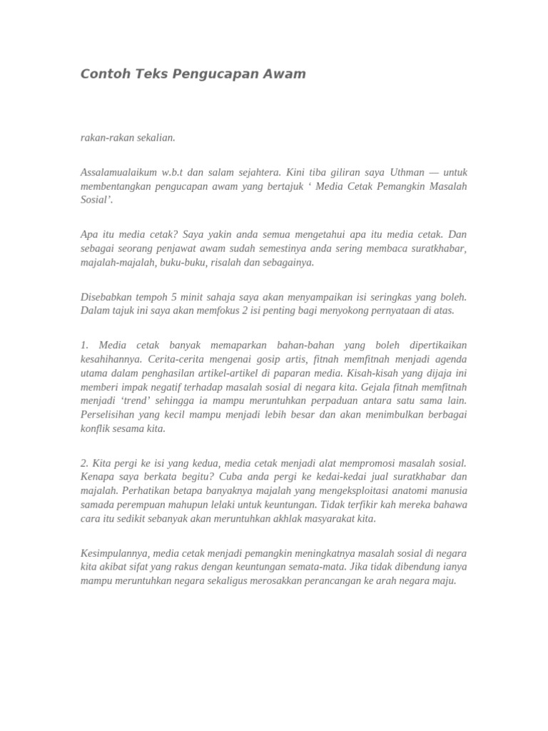 Contoh Teks Pengucapan Awam - 01 | PDF