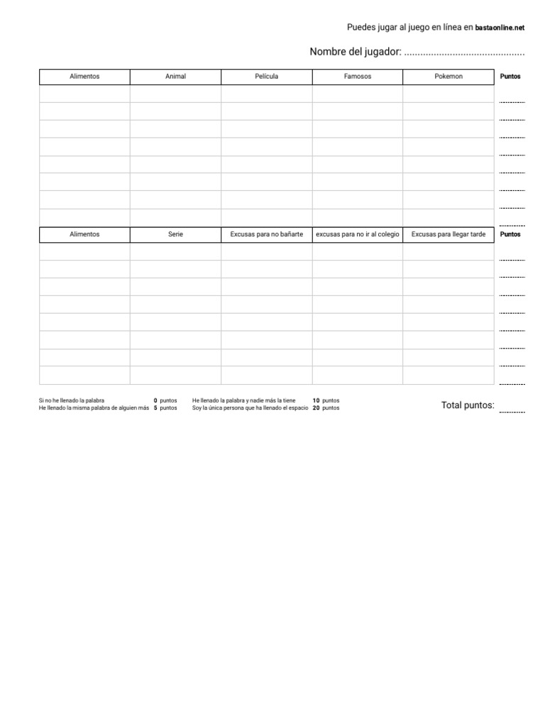 Juego de ¡Basta! - PDF Configurator | PDF