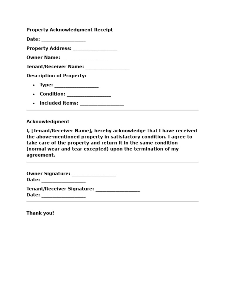 Property Acknoledgement Template | PDF