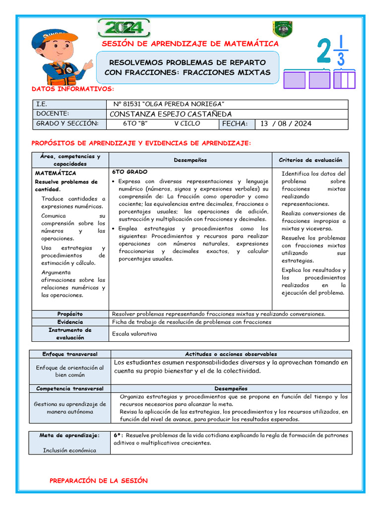 3 Sesion-Mart13agos-Mat-Resolvemos Problemas de Reparto Con Fracciones ...