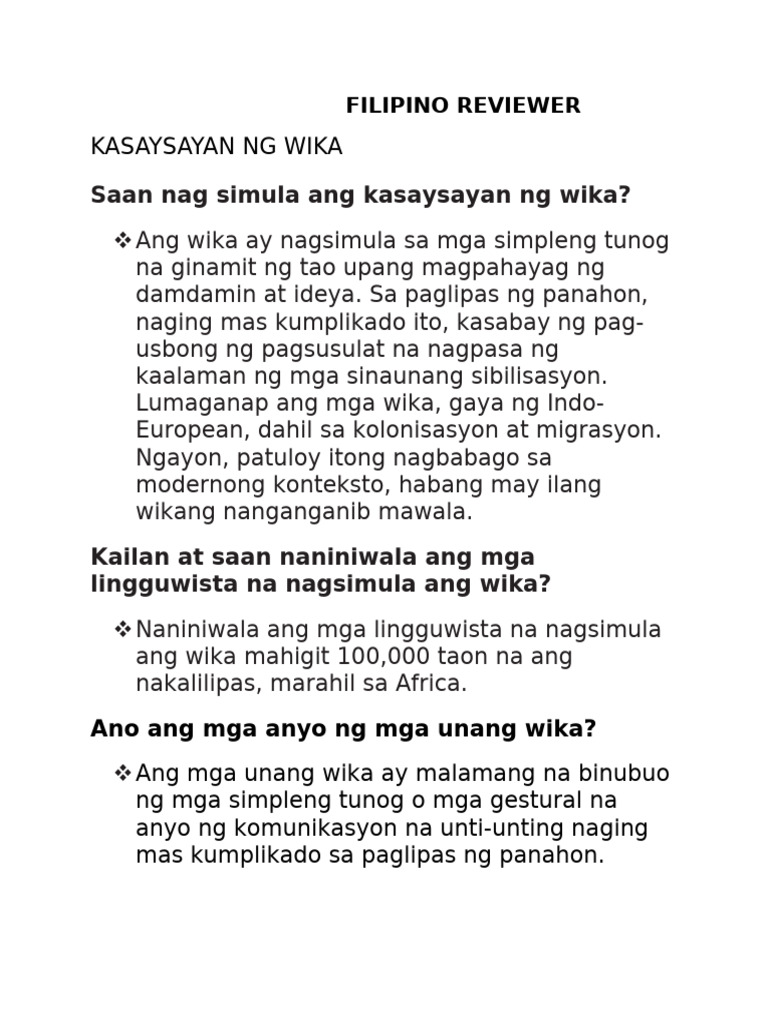 Filipino Reviewer | PDF | Languages | Language Arts & Discipline