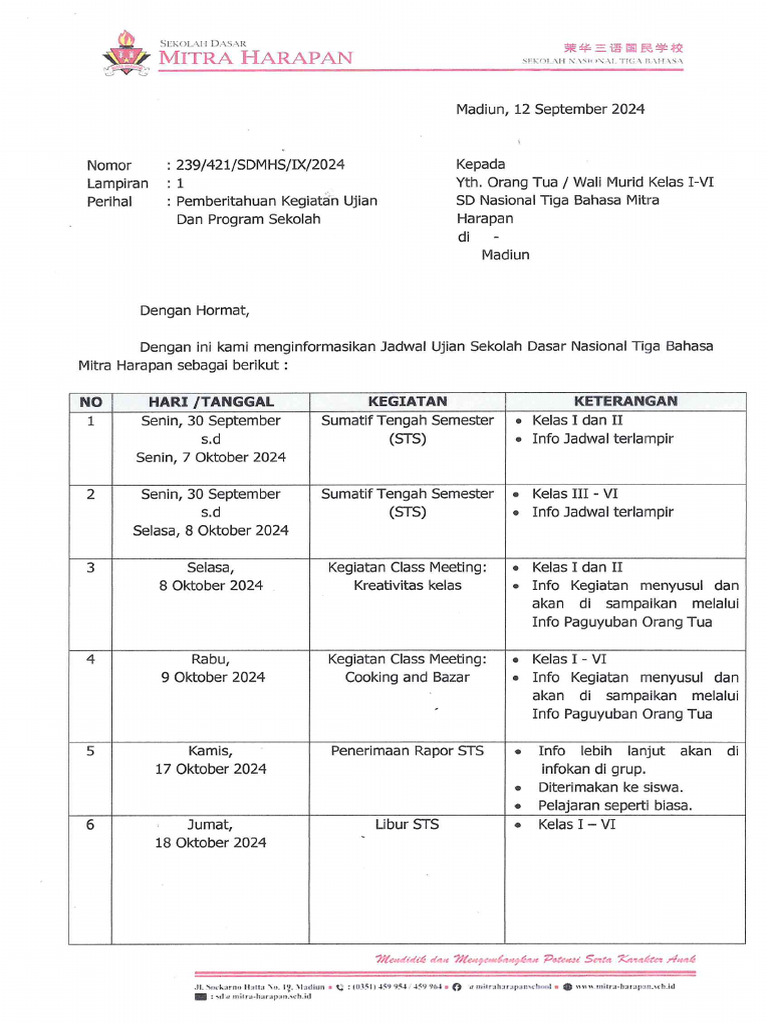 Informasi Kegiatan STS Ganjil - 2024-2025 | PDF