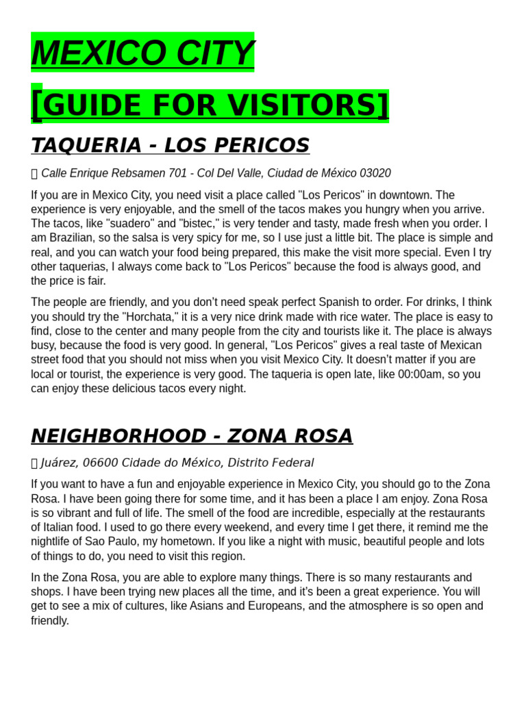 MEXICO CITY GUIDE, LEO BOLD (2nd Writing CUI) | PDF