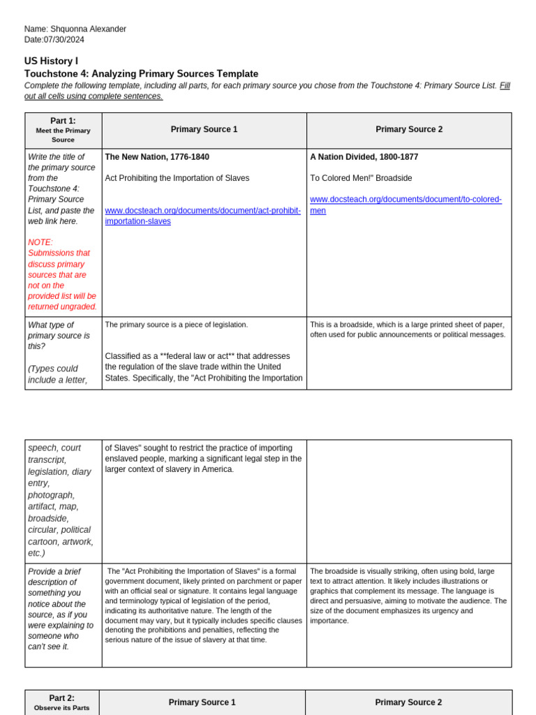 US History I Touchstone 4 Template | PDF