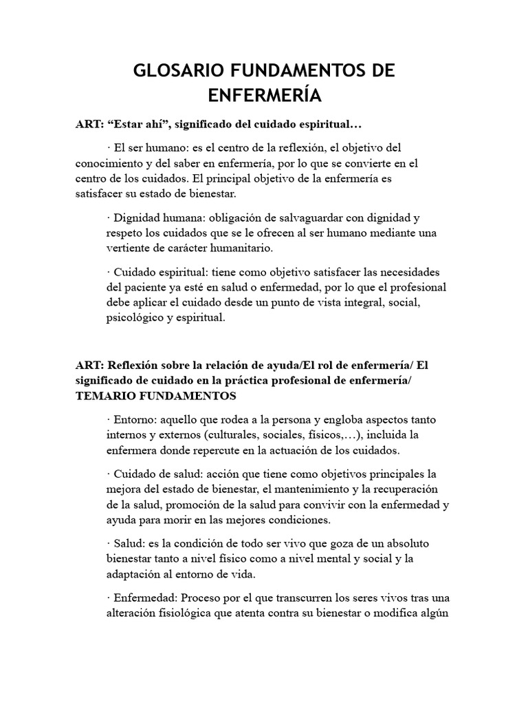 Glosario de teÌ rminos. Fundamentos de EnfermeriÌ a | PDF