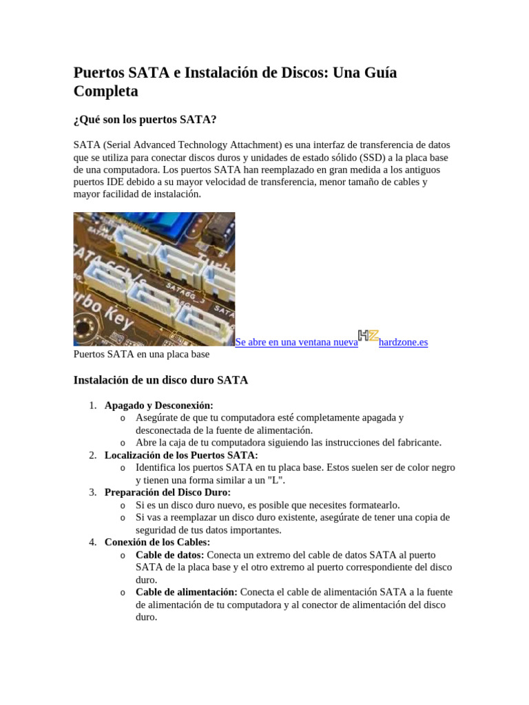 Puertos SATA e Instalación de Discos | PDF