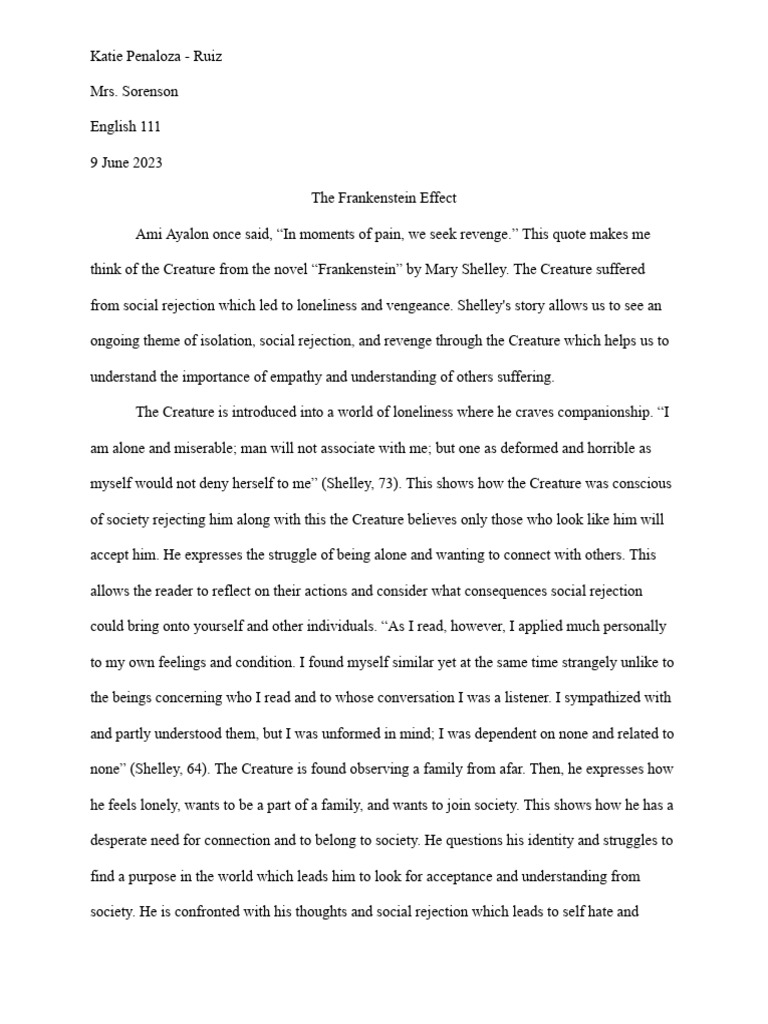 Frankenstein Character Analysis | PDF | Frankenstein | Revenge