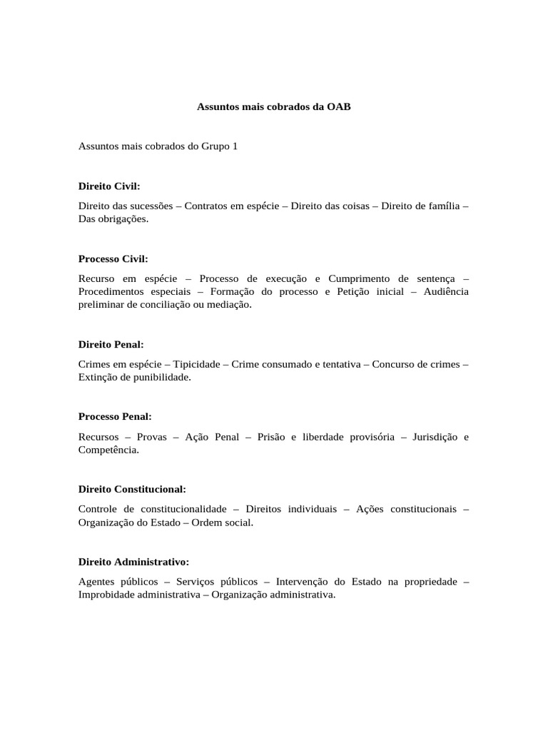 Assuntos Mais Cobrados Da OAB | PDF