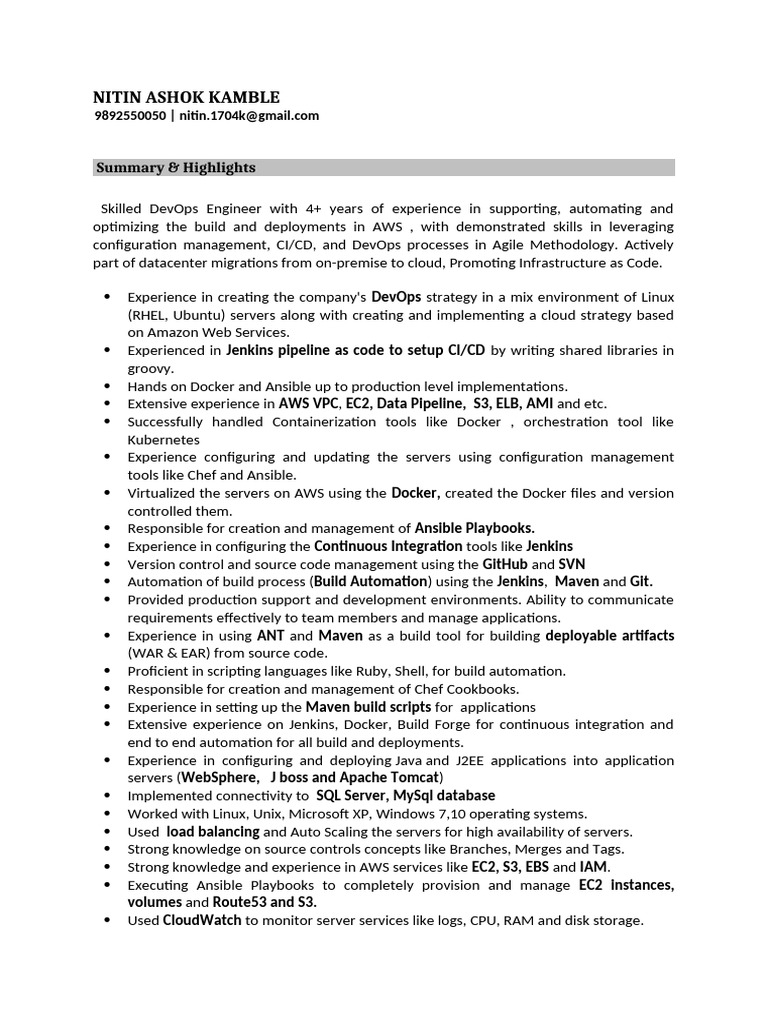 DevOps Resume 66 | PDF