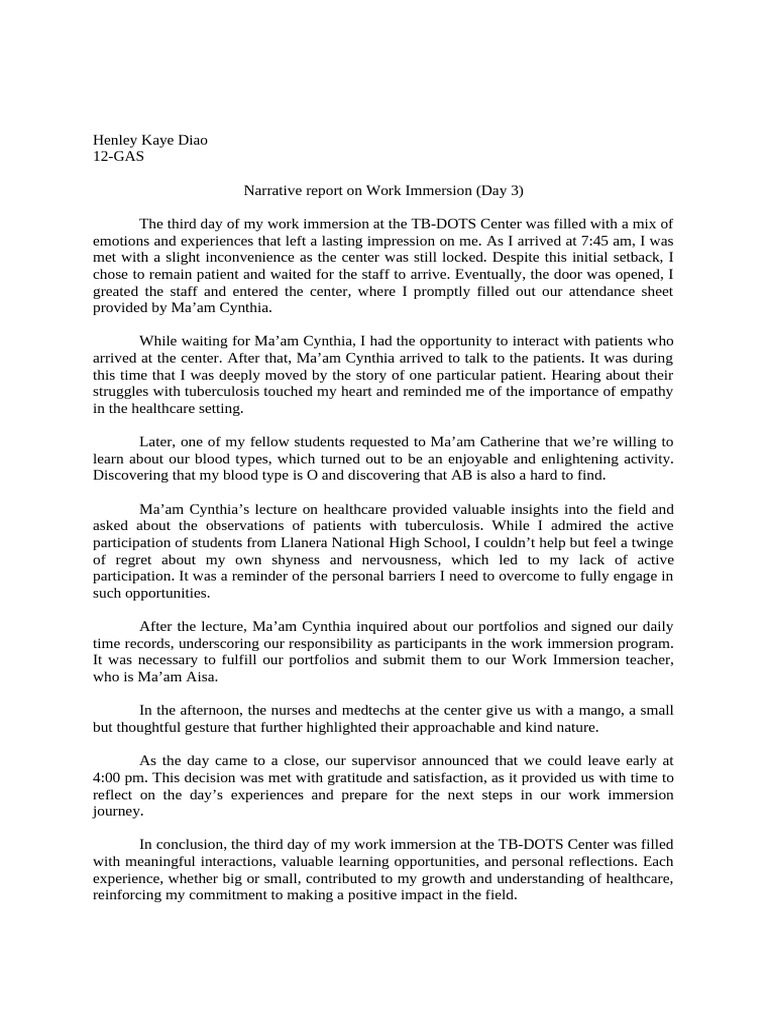 Narrative Report Day 3 | PDF