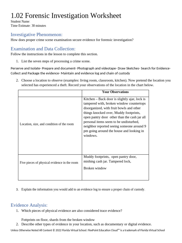 Forensic Investigation Worksheet | PDF | Crime Scene | Wellness