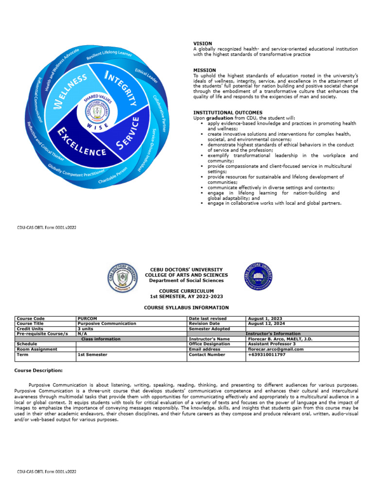 Syllabus (PurCom PreDent) | PDF