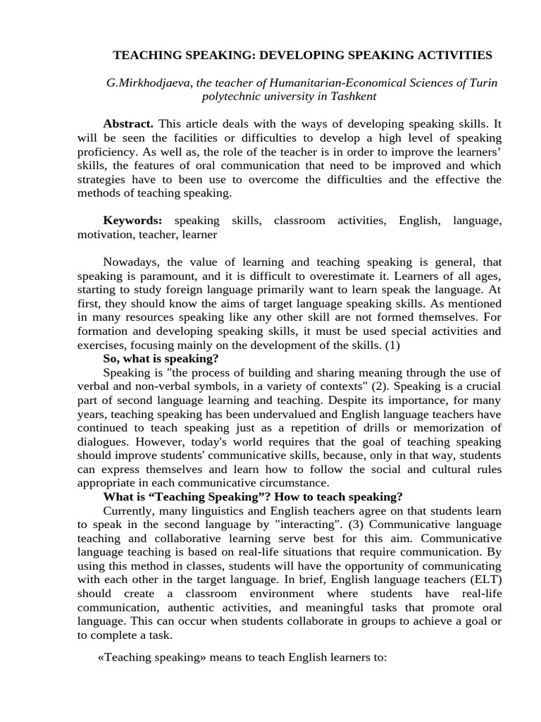 3 Stages of Speaking Skill | PDF
