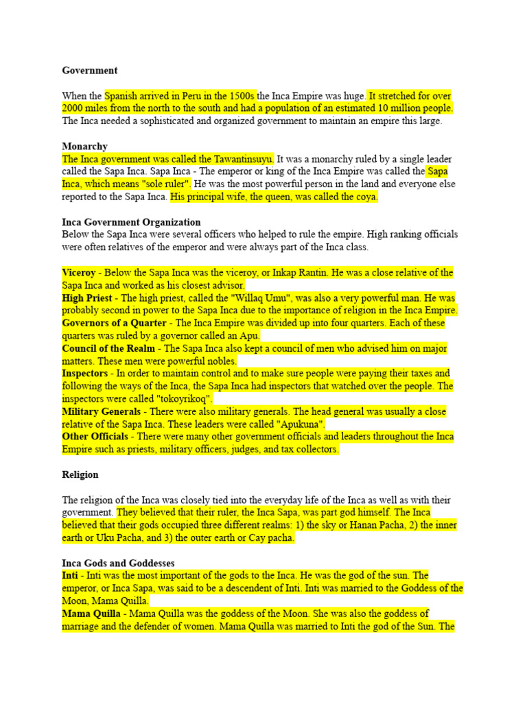 Inca Civilization Hand Out | PDF | Inca Empire | Social Science