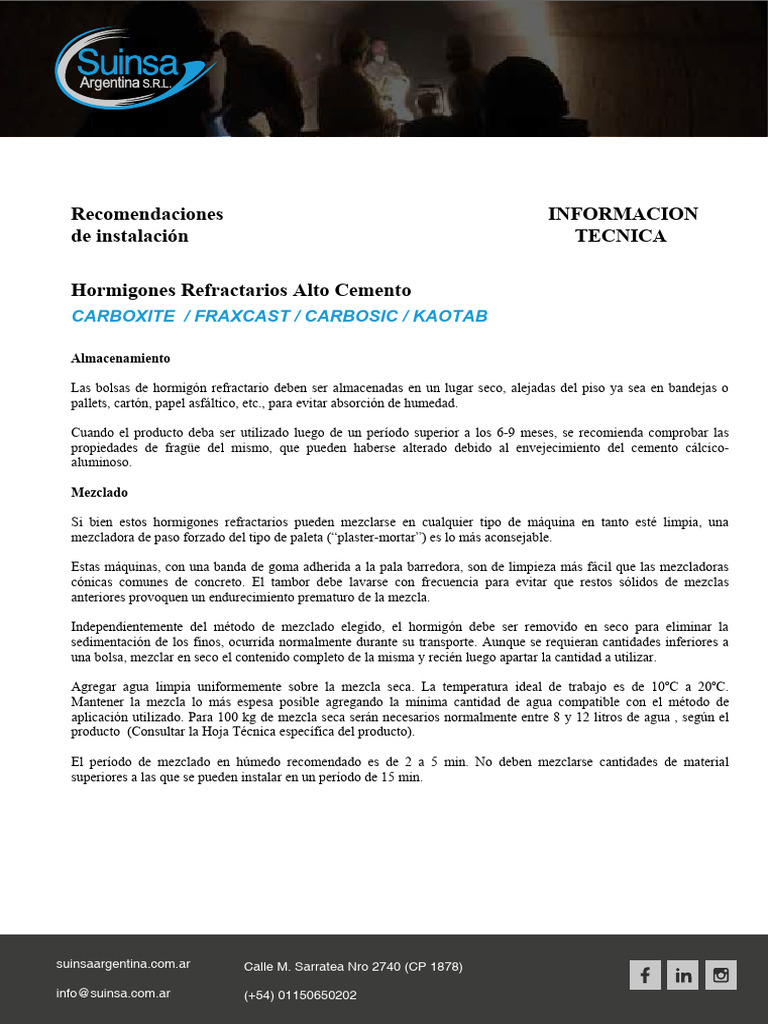 Instalacion Hormigones Refractarios de Alto Cemento | PDF