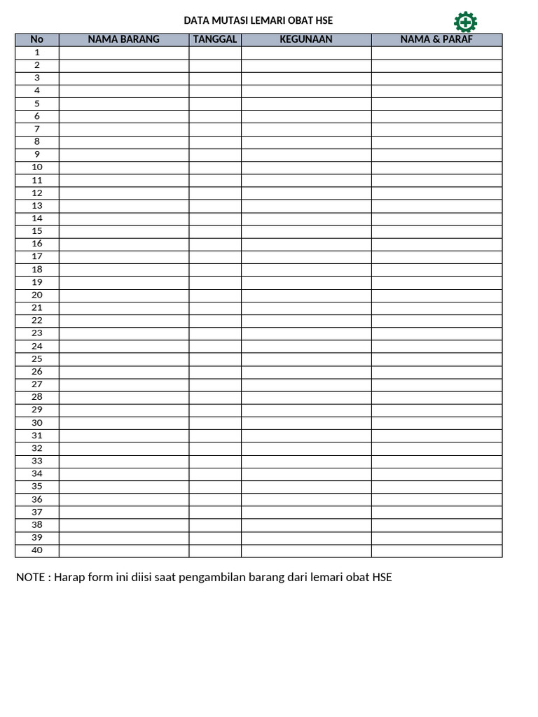 FORM MUTASI KELUAR MASUK BARANG KOTAK P3K | PDF