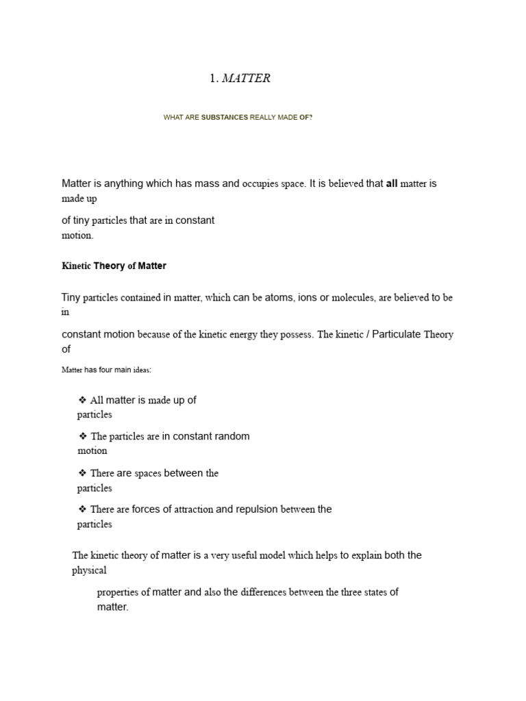 Kinetic Theory Notes GR 9 | PDF | Matter | Gases