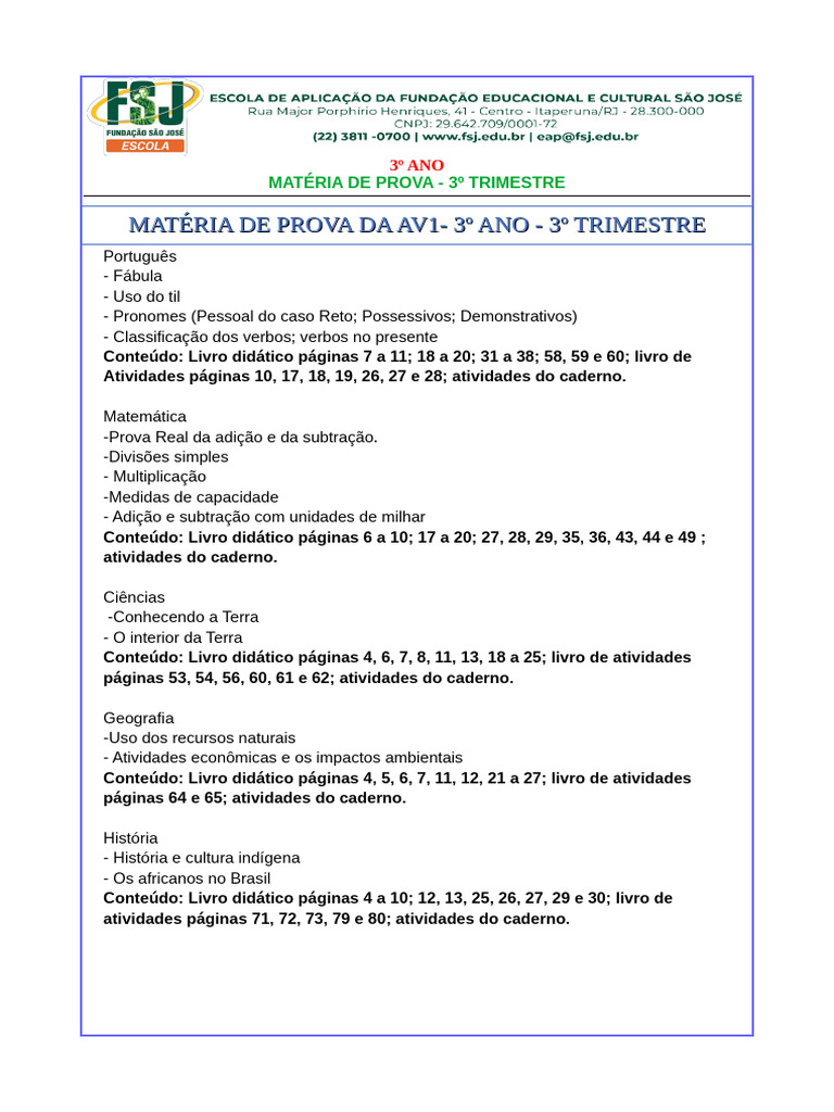 Matéria de Prova Av1 | PDF