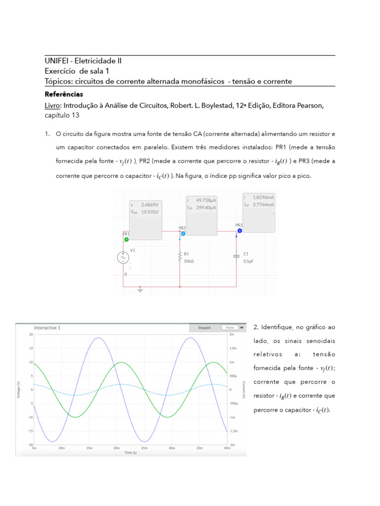Exerc Sala 1 Circ Monof Tensao Corrente | PDF