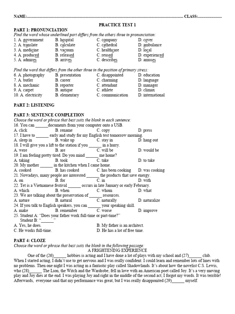 PRACTICE TEST 1 | PDF