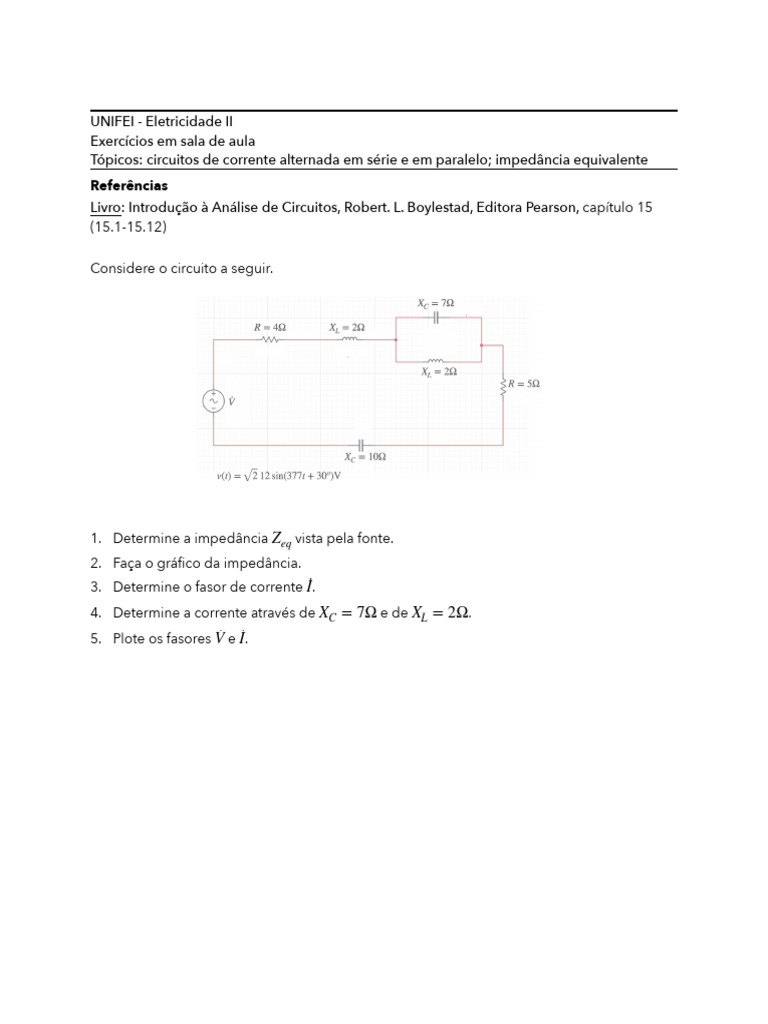 Exerc Sala 6 Impedancia Serie Paralelo | PDF