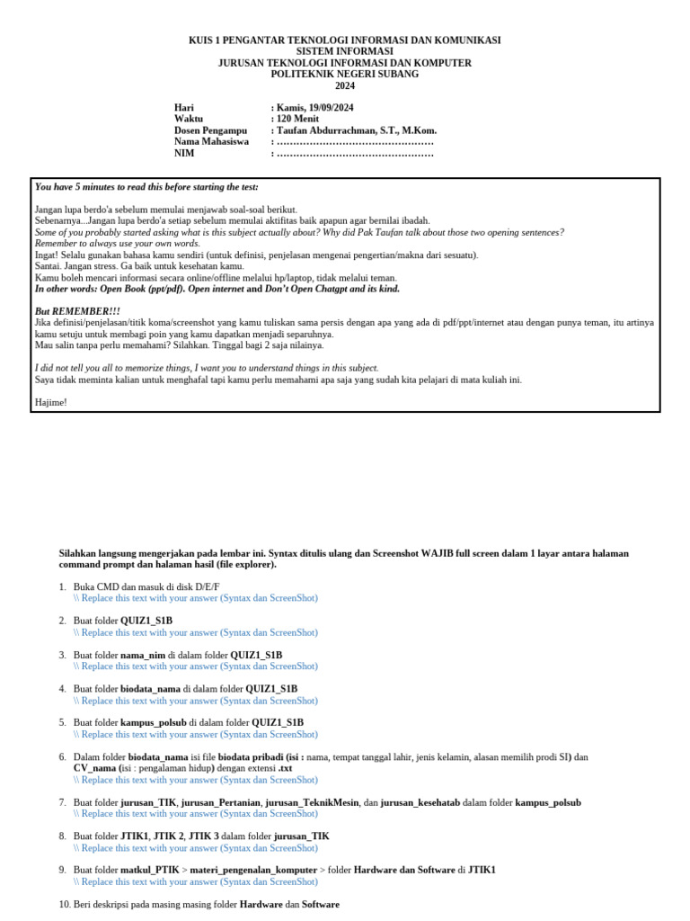 Kuis 1 PTIK SI 1B 2024 | PDF