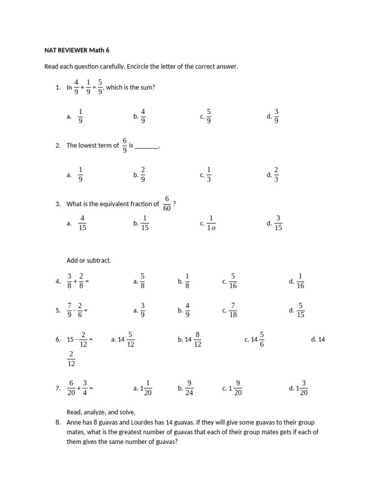 NAT Reviewer Math Grade 6 | PDF | Angle | Euclid