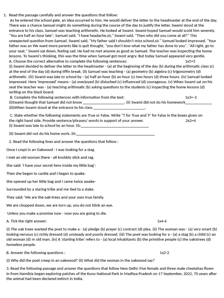 Read The Passage Carefully and Answer The Questions That Follow | PDF