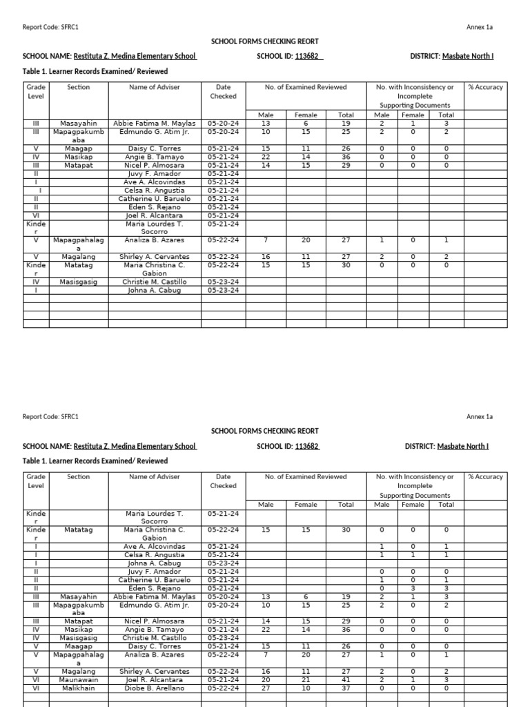 School Form Checking Report | PDF