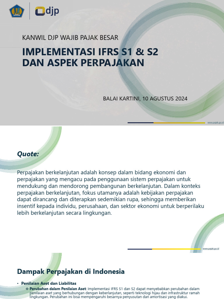 SLIDE PRESENTASI - Implementasi IFRS S1 & S2 Dan Aspek Perpajakan ...
