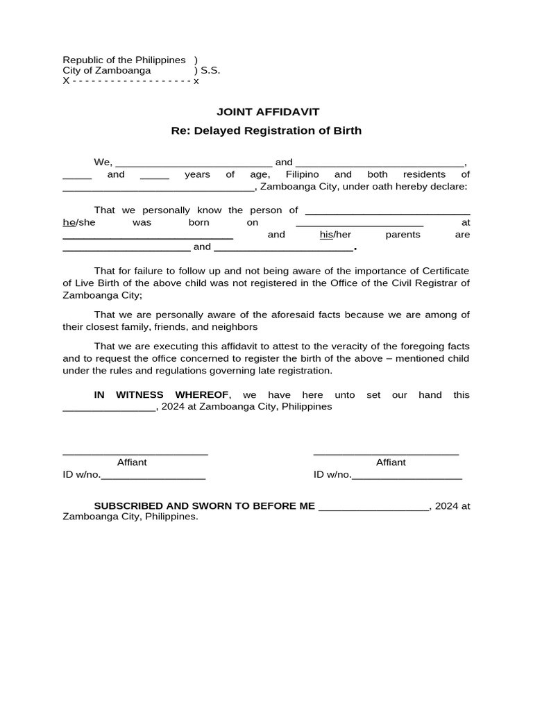 Joint Affidavit for Delayed Birth Registration | PDF | Social Science | Law