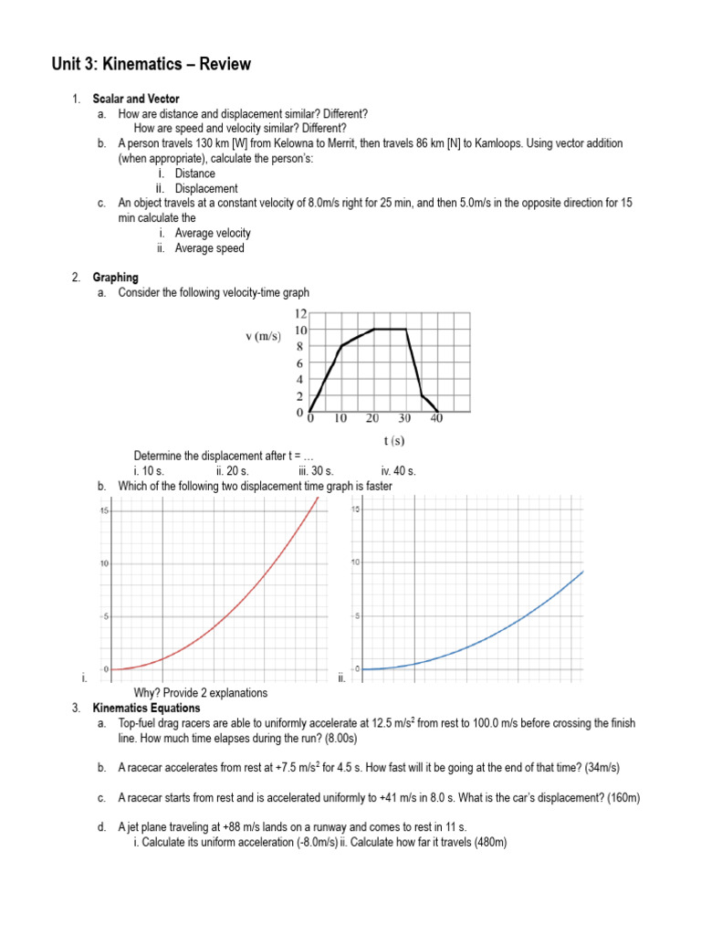 Unit 3 - Kinematics - Review | PDF