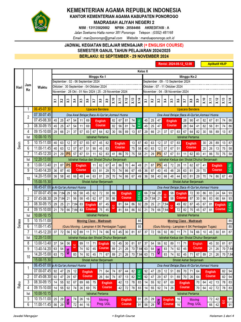 49JP - Jadwal Mengajar - 2425 Ganjil - 20240812 - Inc-PARE | PDF