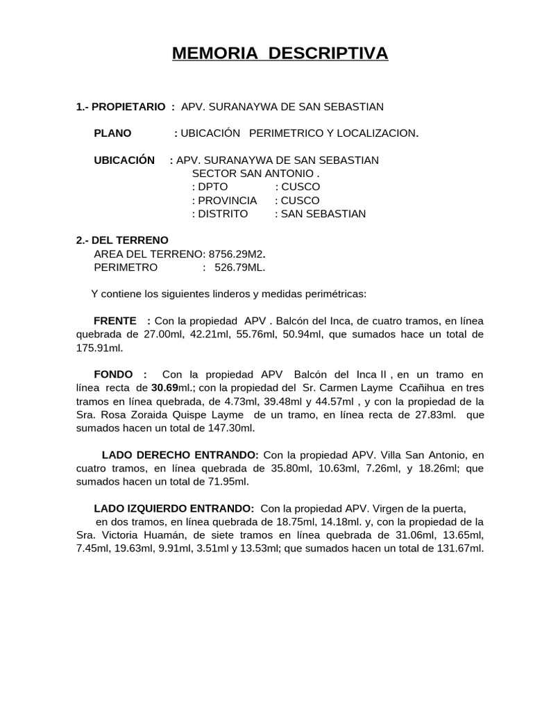 MODELO DE MEMORIA DESCRIPTIVA | PDF