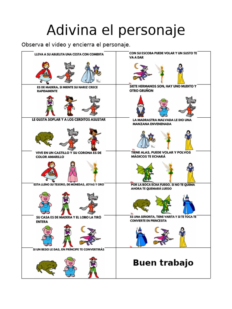 Adivina el personaje cuento | PDF