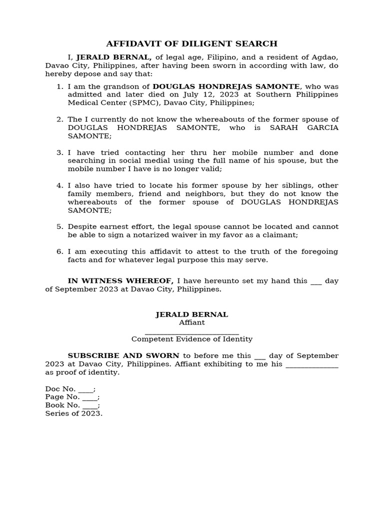 AFFIDAVIT OF DILIGENT SEARCH | PDF