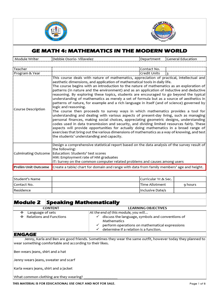 Ge Math 4 Module 2 | PDF