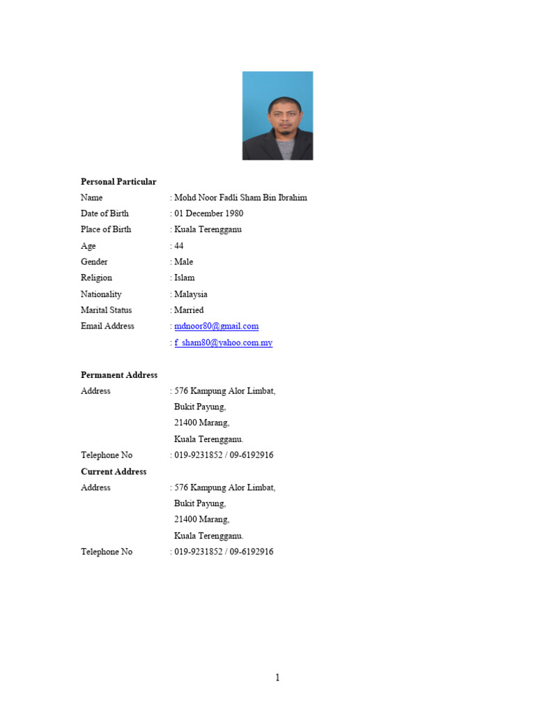 CV 2024 - Mohd Noor Fadli Sham Ibrahim.. | PDF