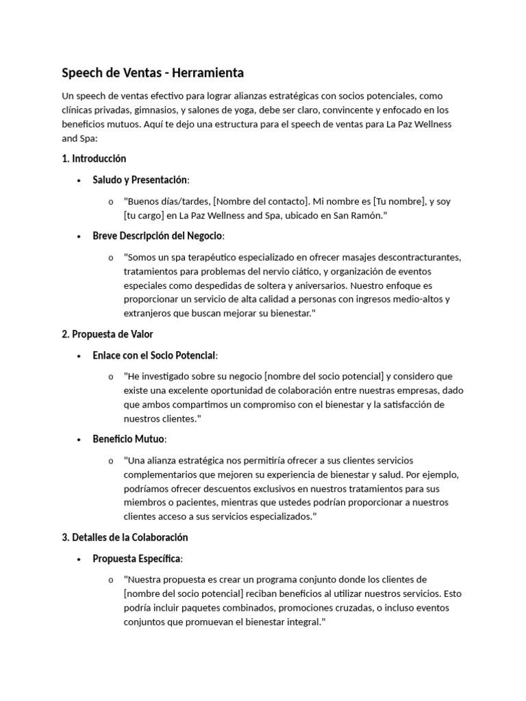 Speech de Ventas - Herramientas | PDF