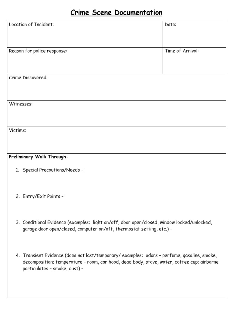 Crime Scene Documentation Template | PDF