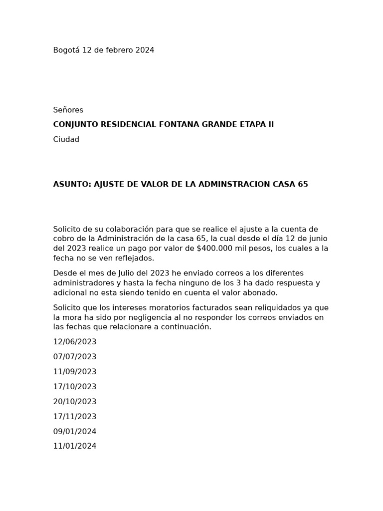 Ajuste Cobro Adm Casa 65 | PDF
