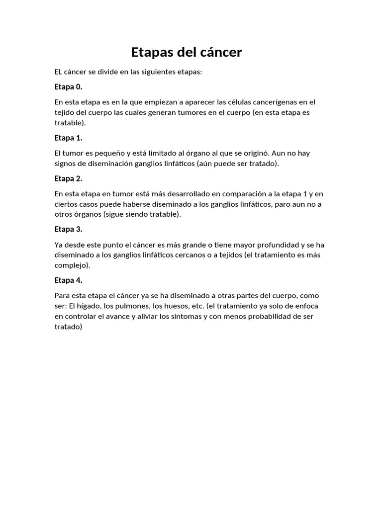 Etapas Del Cáncer | PDF