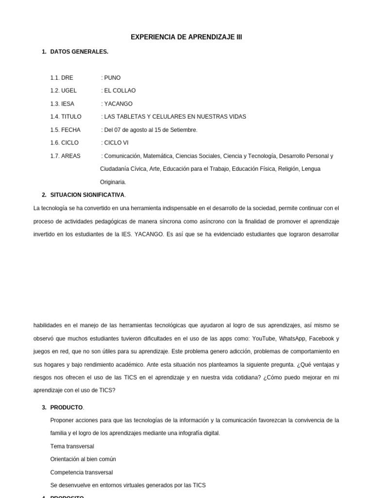 EXPERIENCIA DE APRENDIZAJE III | PDF