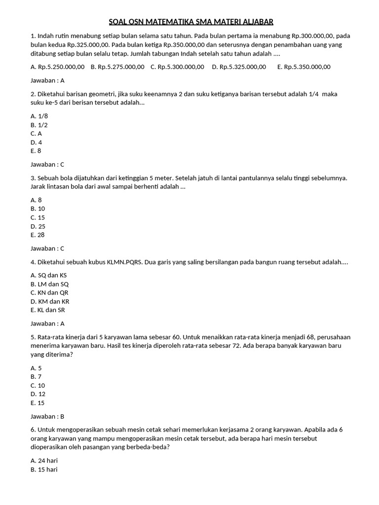 Soal Osn Matematika Sma Materi Aljabar | PDF
