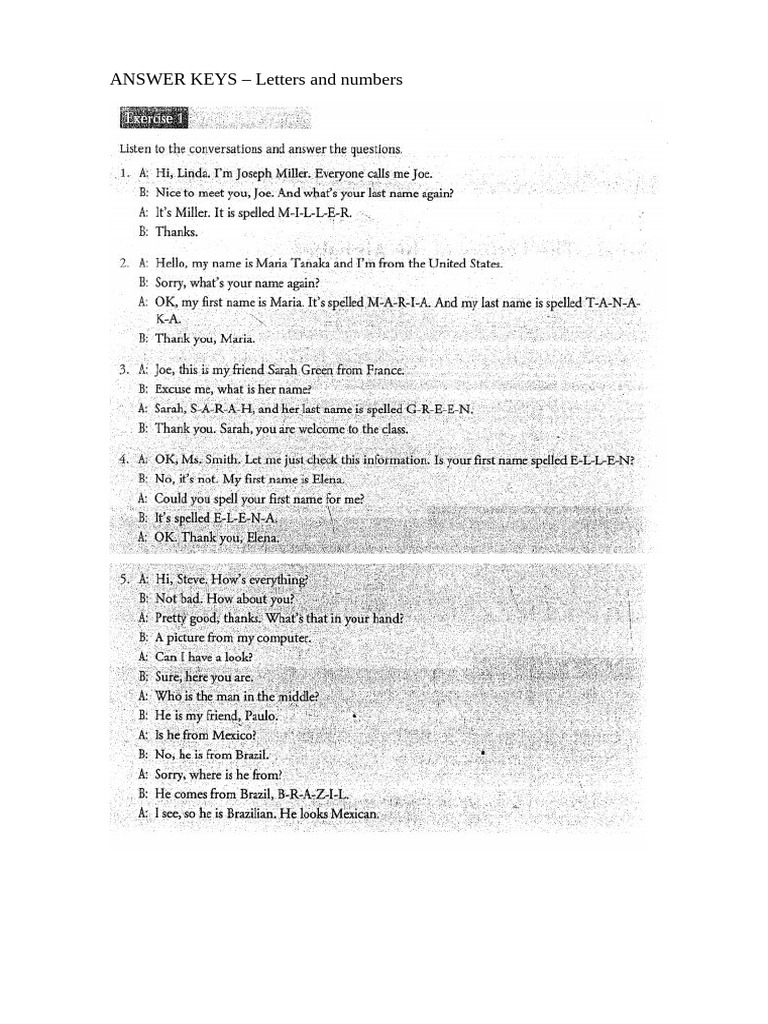 ANSWER KEYS letters and number | PDF