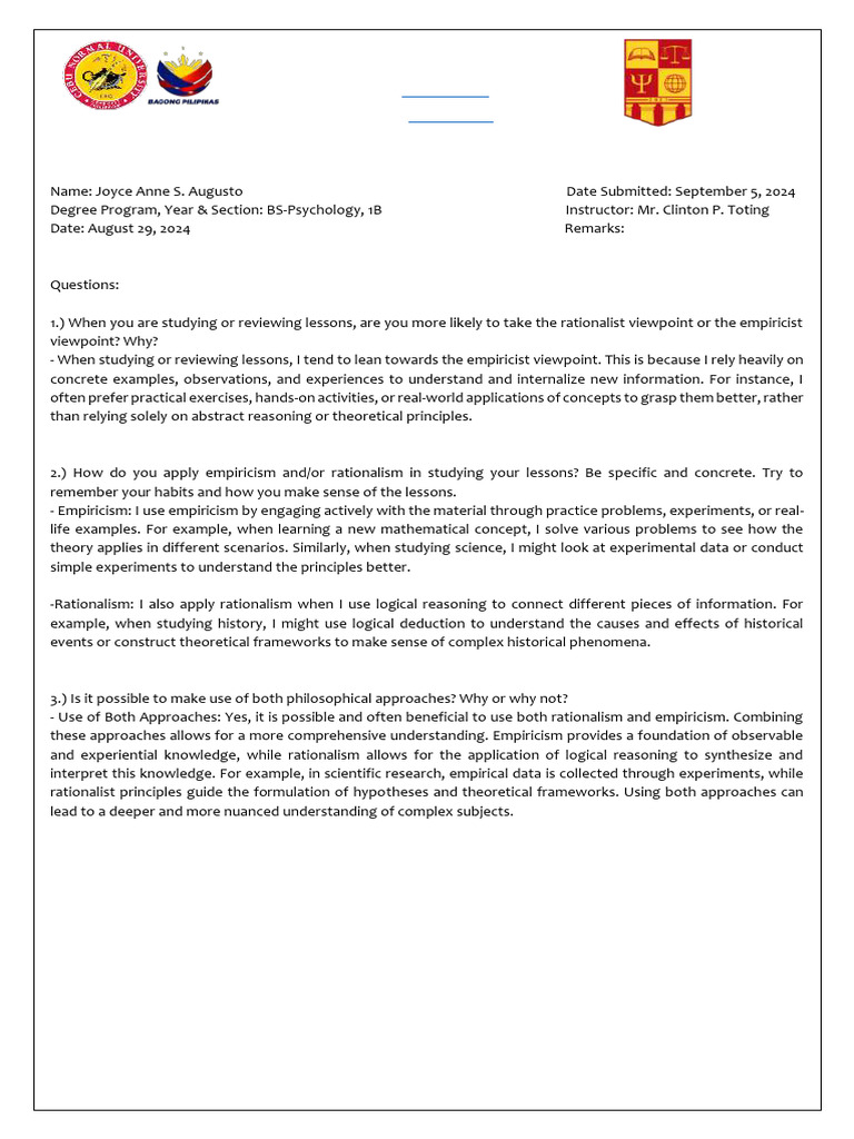 31BUTS - AUGUSTO Joyce Anne | PDF | Rationalism | Wellness