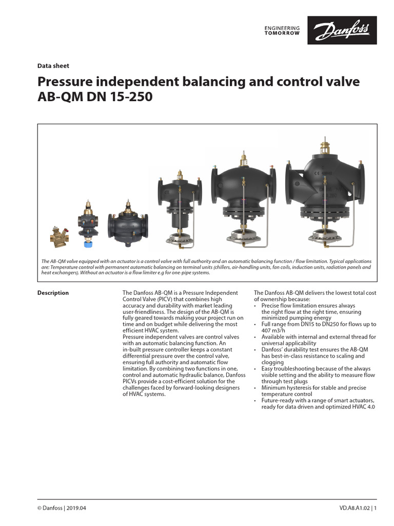 1 Danfoss PICV ABQM 4.0 Data Sheet | PDF | Valve | Actuator